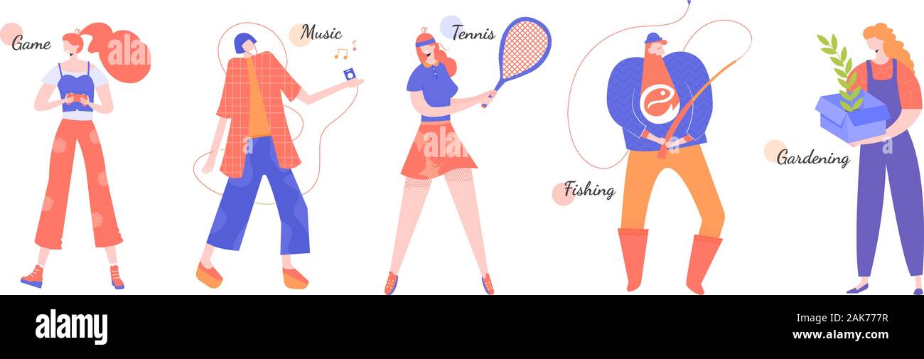 Set characters engaged in favorite things Stock Vector Image & Art - Alamy