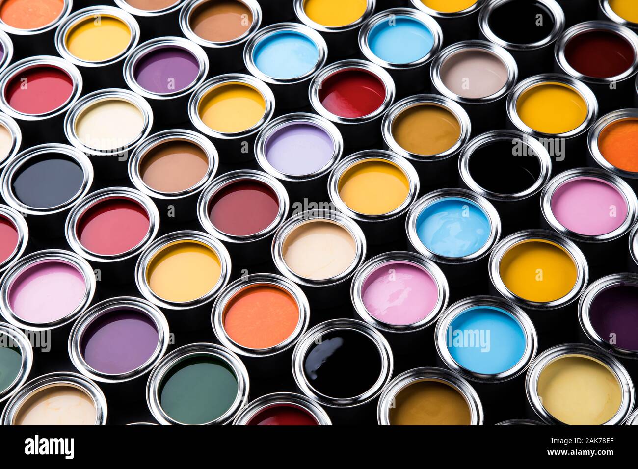 Open buckets with a paint, colors background Stock Photo - Alamy