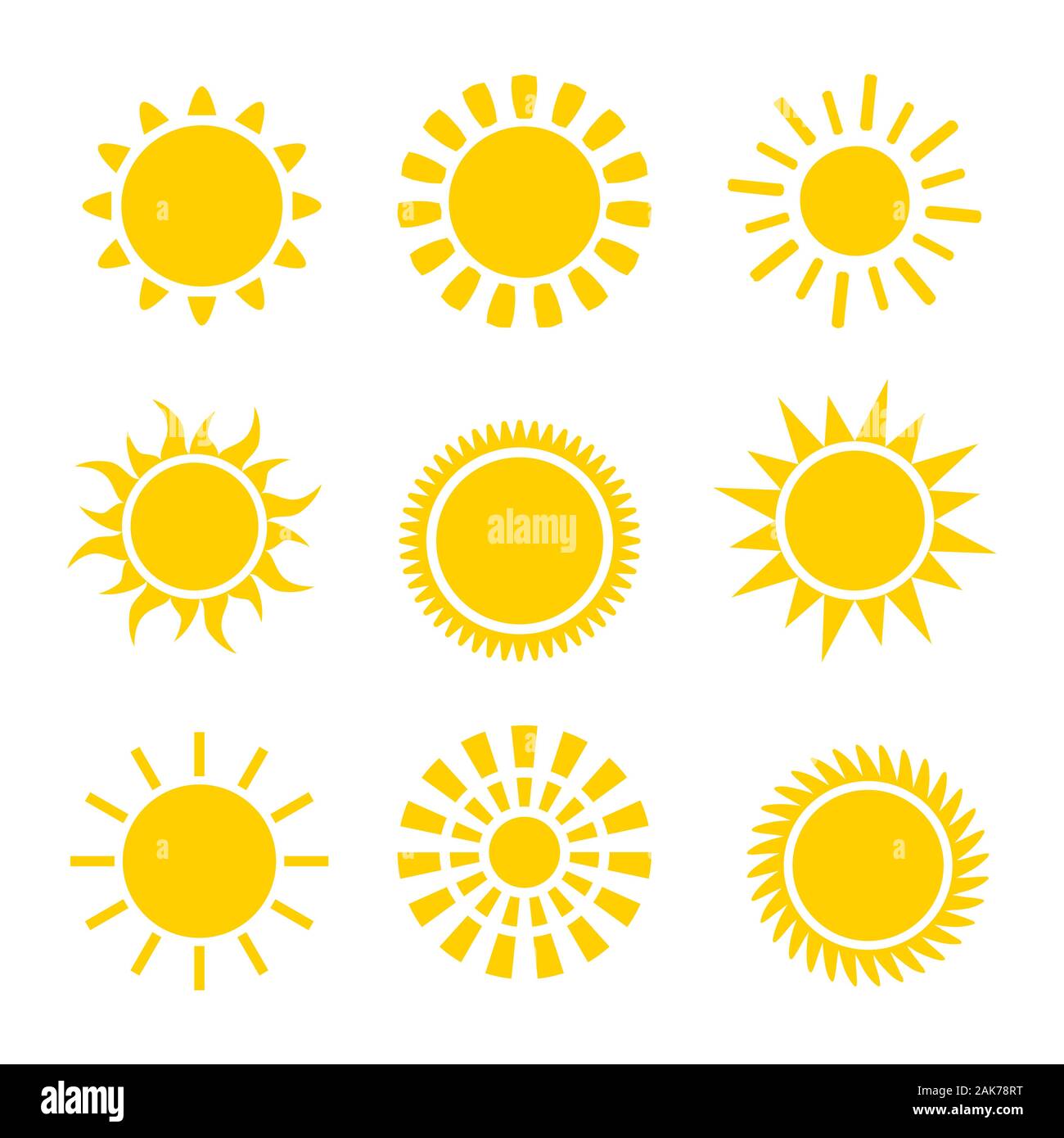 sun icons set. Flat shining symbols collection. Daylight logos Stock ...
