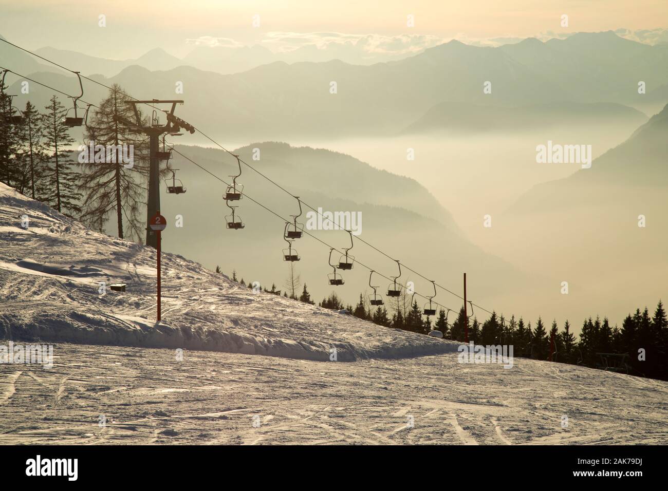 Cableway in Mountains, winter nature landscape Stock Photo - Alamy