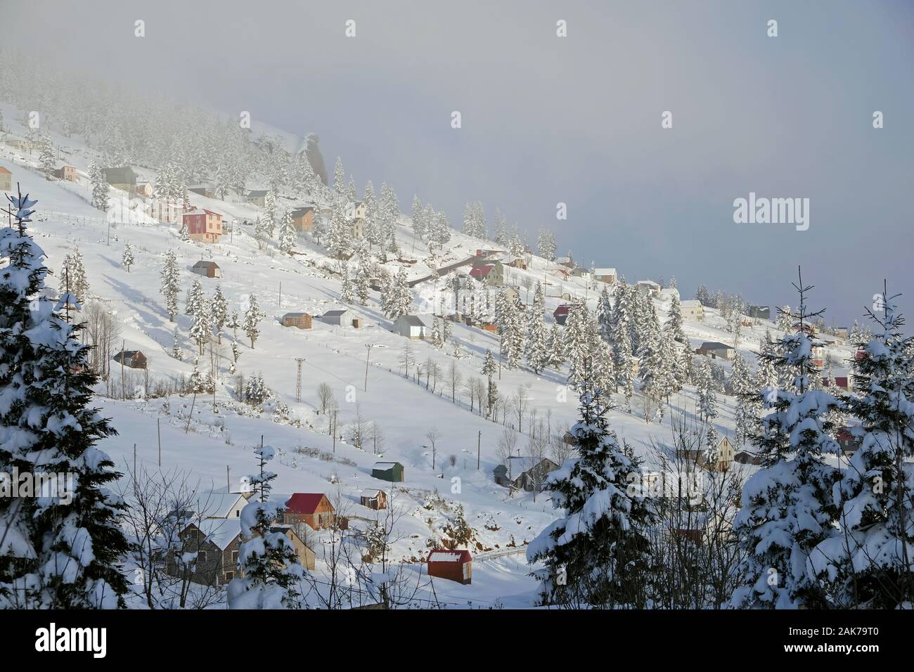 winter landscape from Sis Dağı plateau in trabzon Beşikdüzü turkey ...
