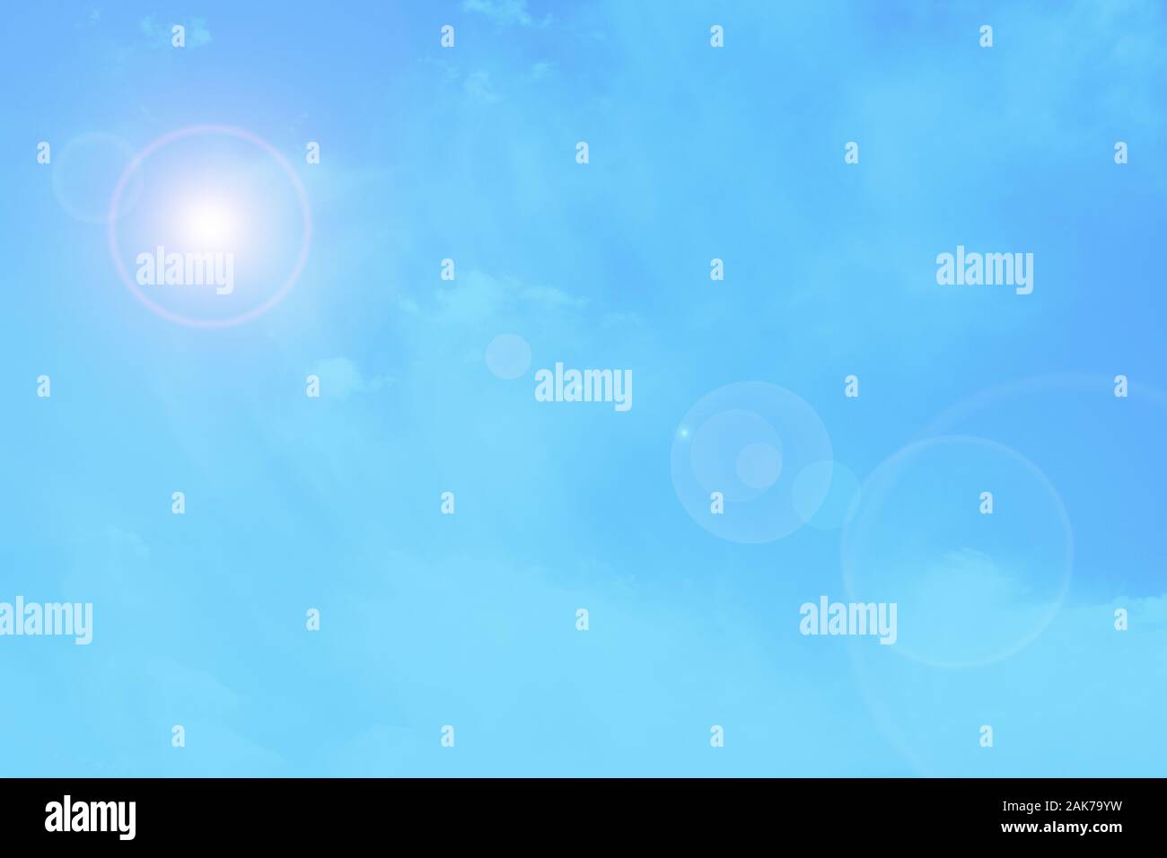 Pale blue gradient sky with sun glare, soft blue color sky background ...