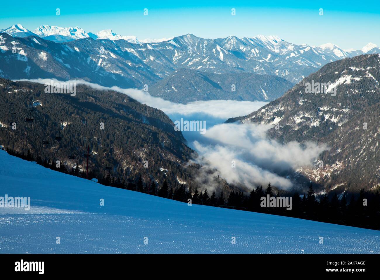 Winter mountains panorama with ski slope Stock Photo - Alamy