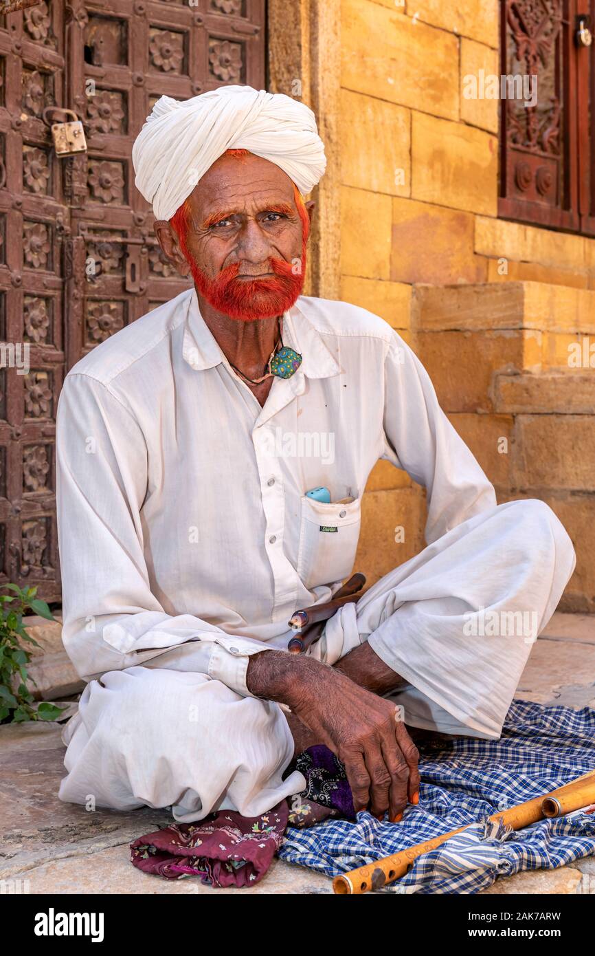 Portrait of a man with henna colored beard, Jodhpur, Rajasthan, India ...