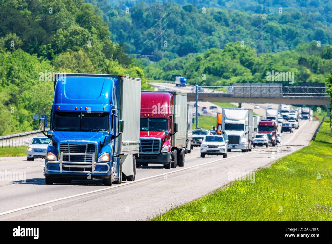 Horizontal shot of heavy traffic on the interstate highway Stock Photo ...
