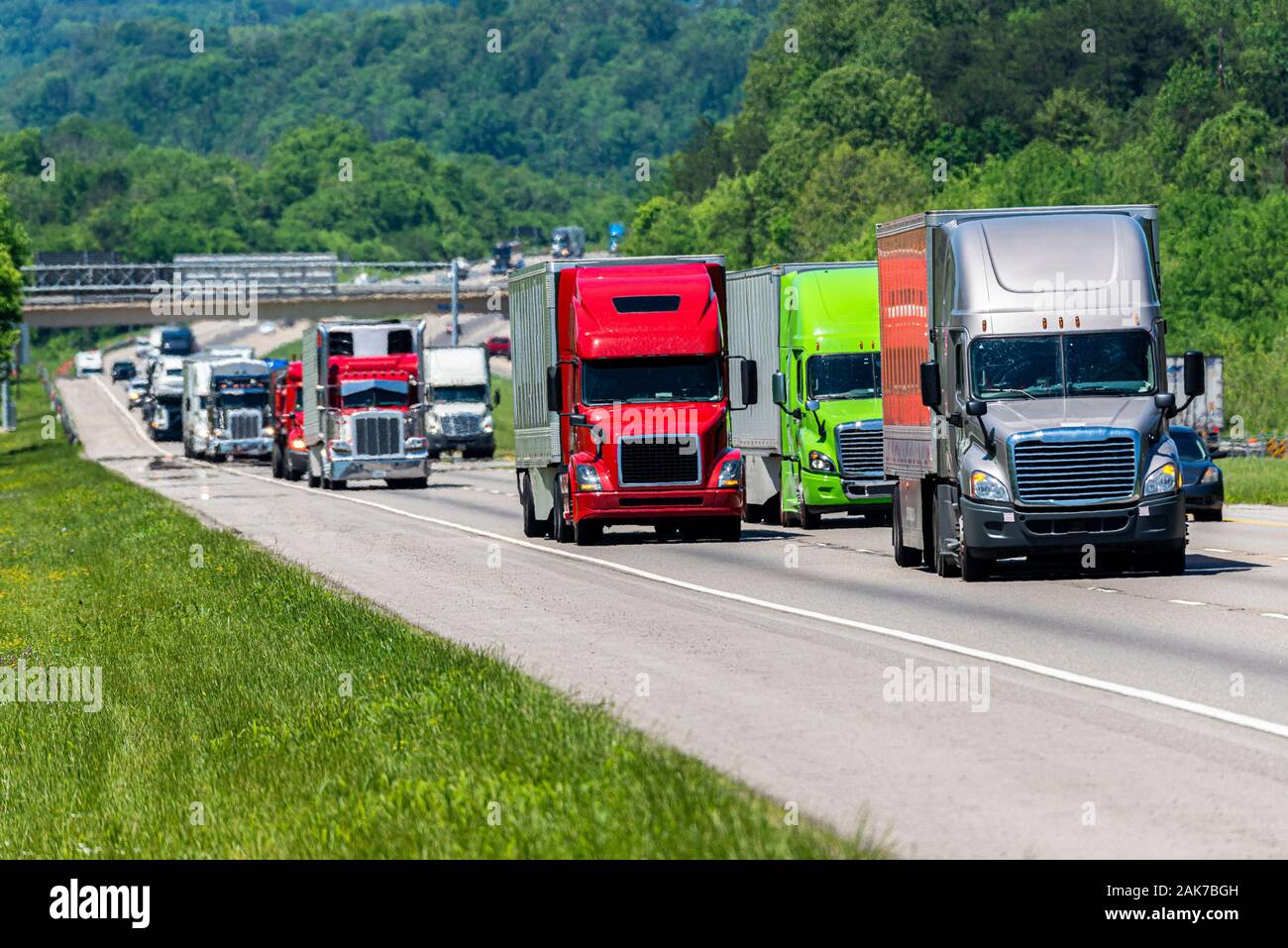Horizontal shot of heavy truck traffic on a Tennessee interstate Stock ...