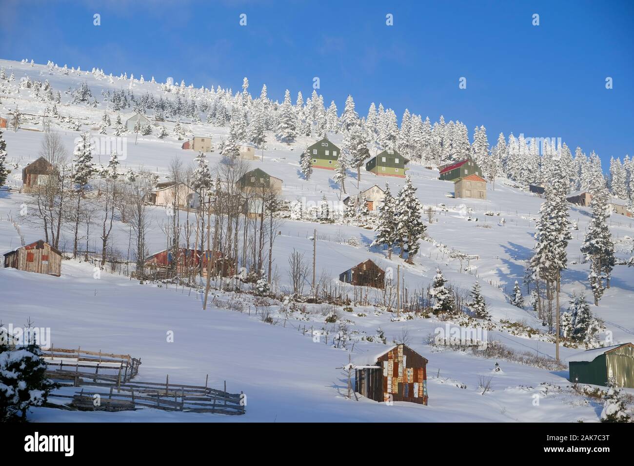 winter landscape from Sis Dağı plateau in trabzon Beşikdüzü turkey ...