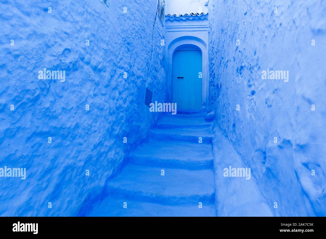 Blue door, blue steps and blue walls in medina of Chefchaouen (also ...