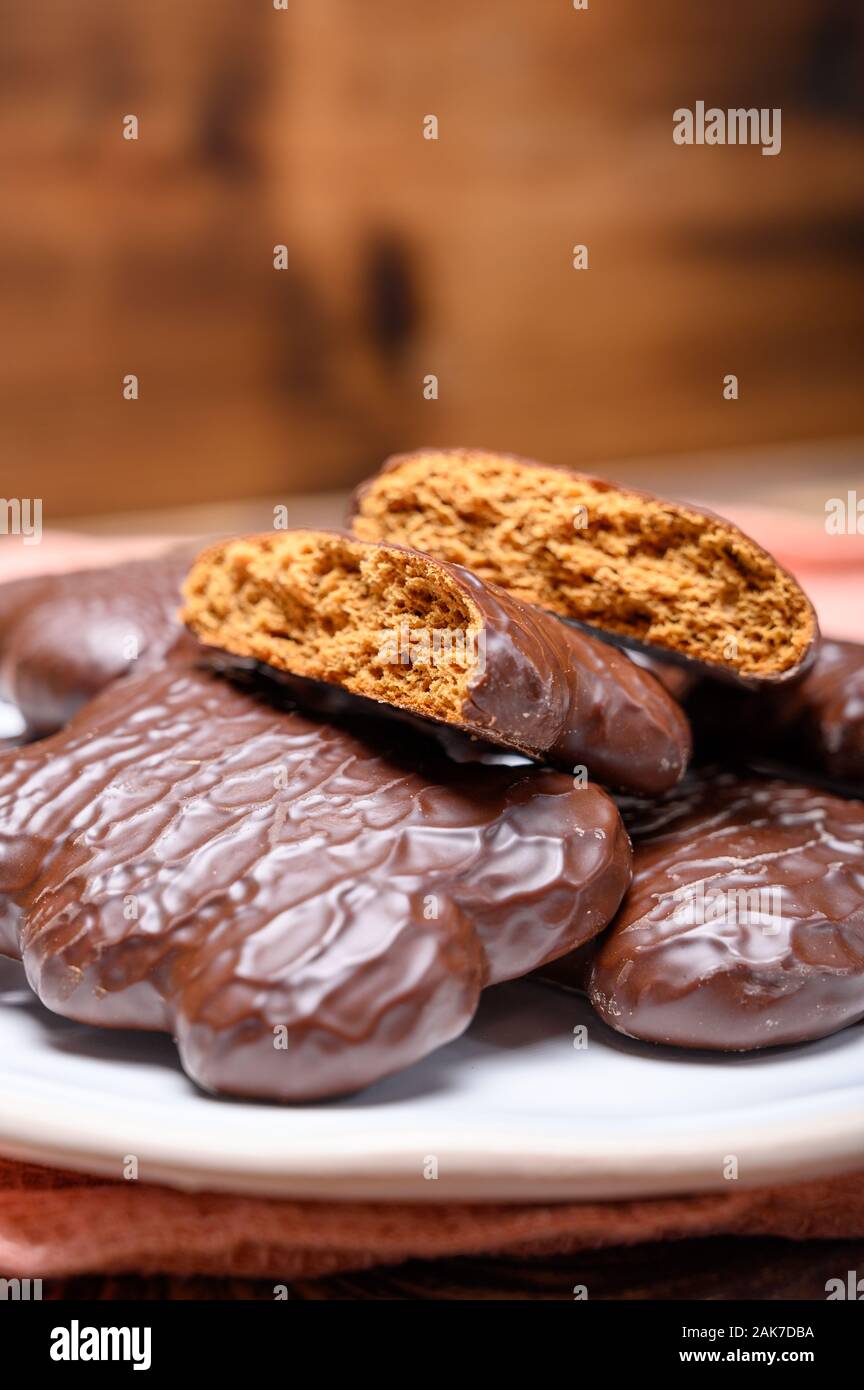 Tasty gingerbread glazed cookies from Torun, Poland close up Stock ...