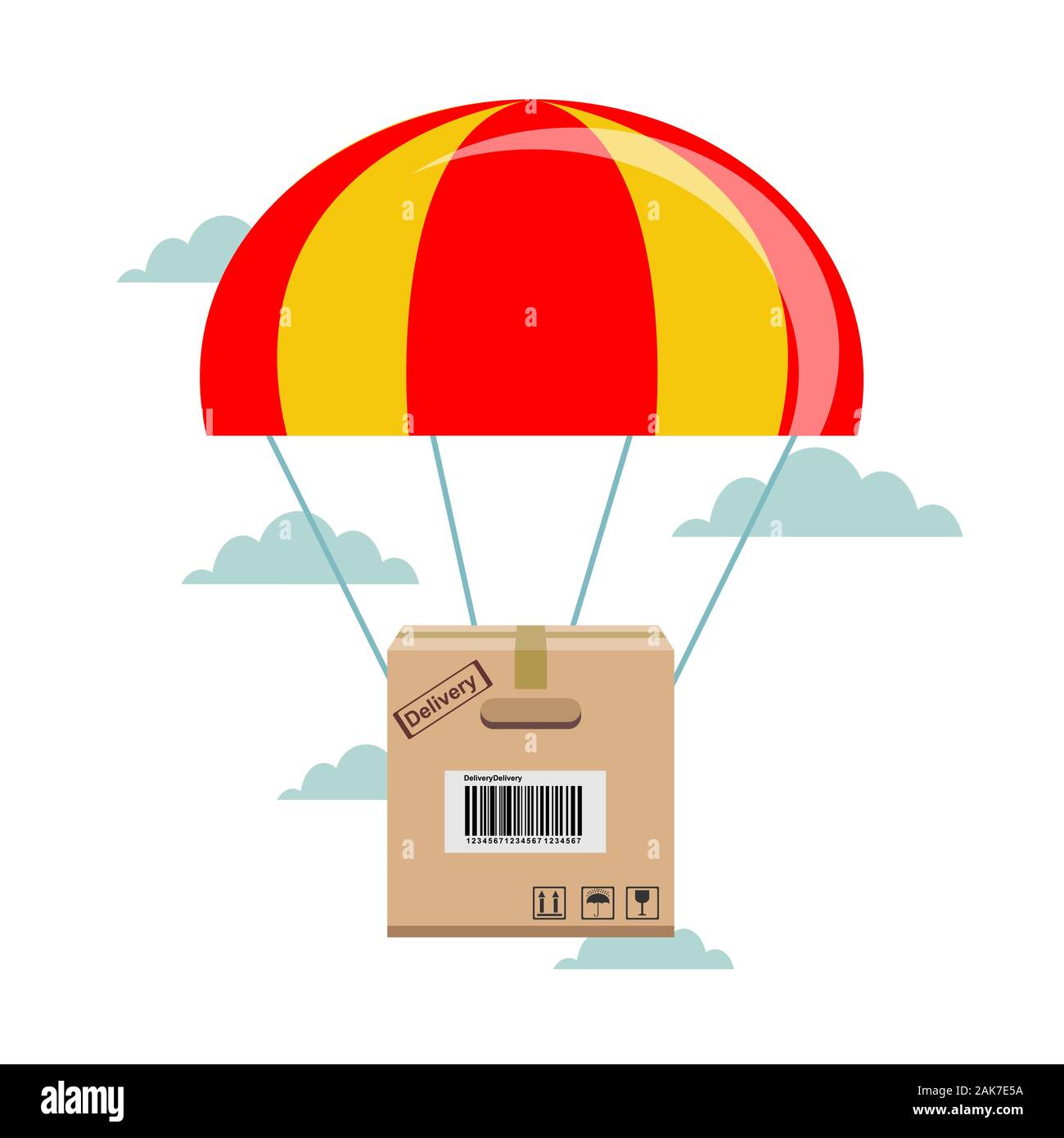 package flying down from sky with parachute, concept for delivery ...