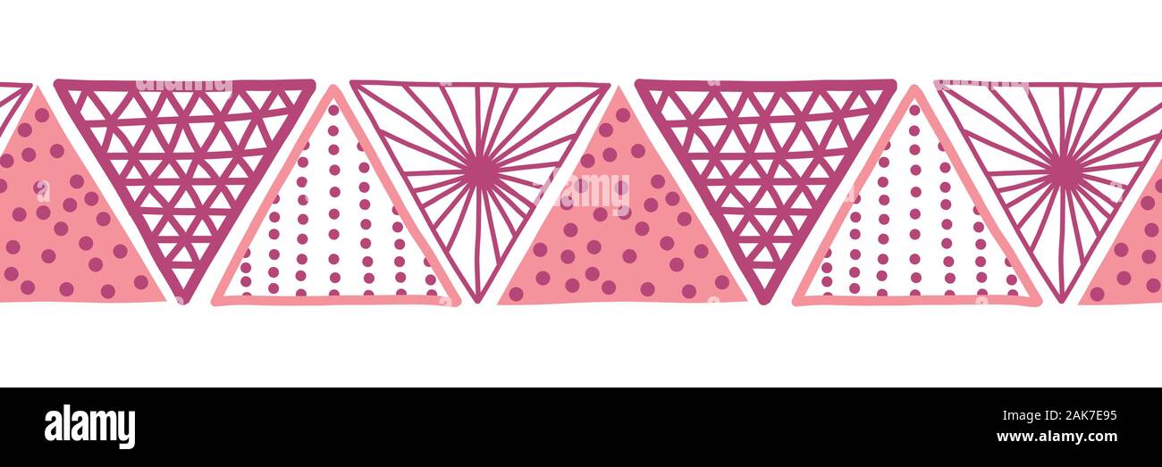 Seamless vector border pink triangles. Hand drawn Boho style pattern ...