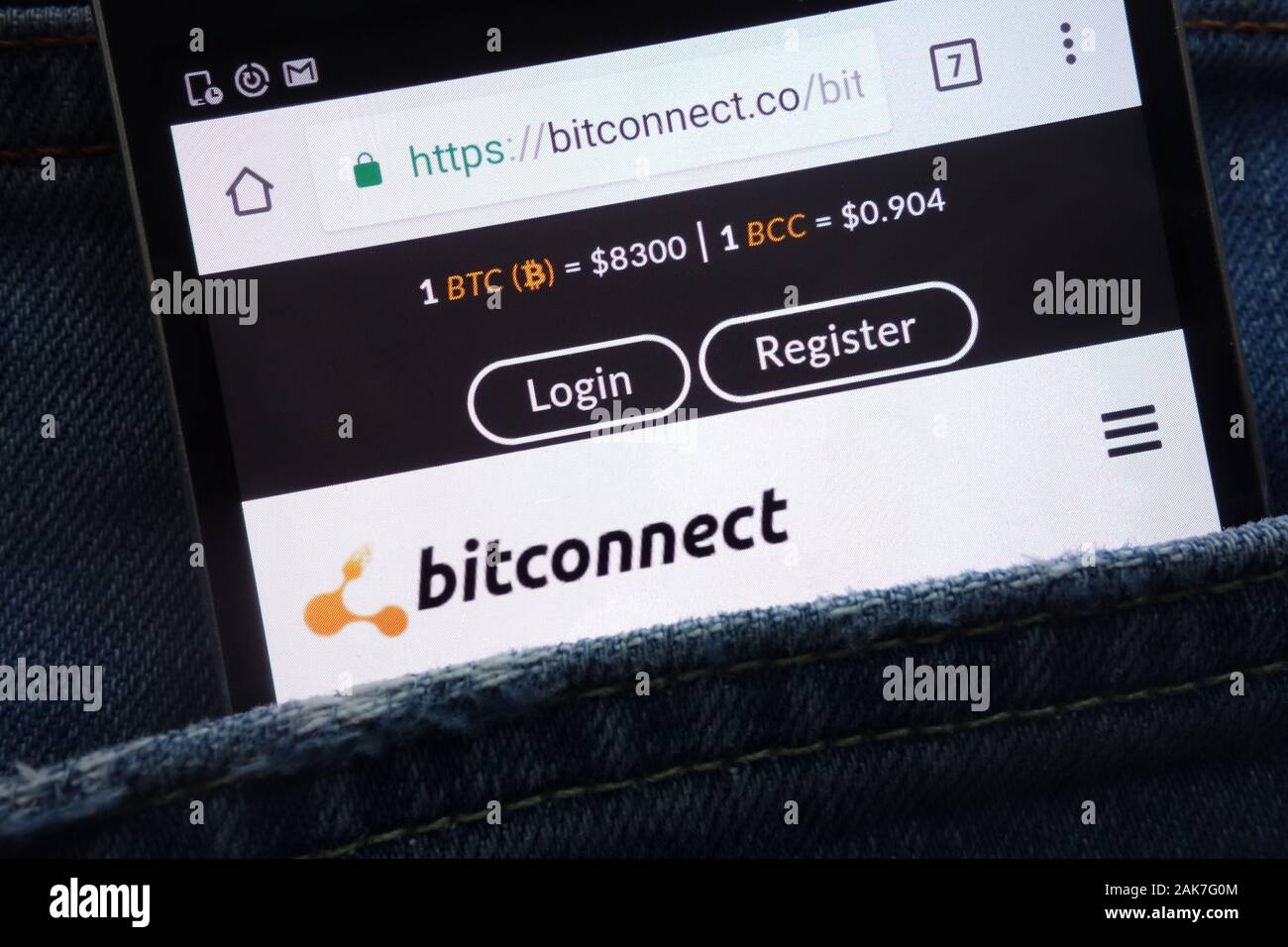 Bitconnect website displayed on smartphone hidden in jeans pocket Stock ...