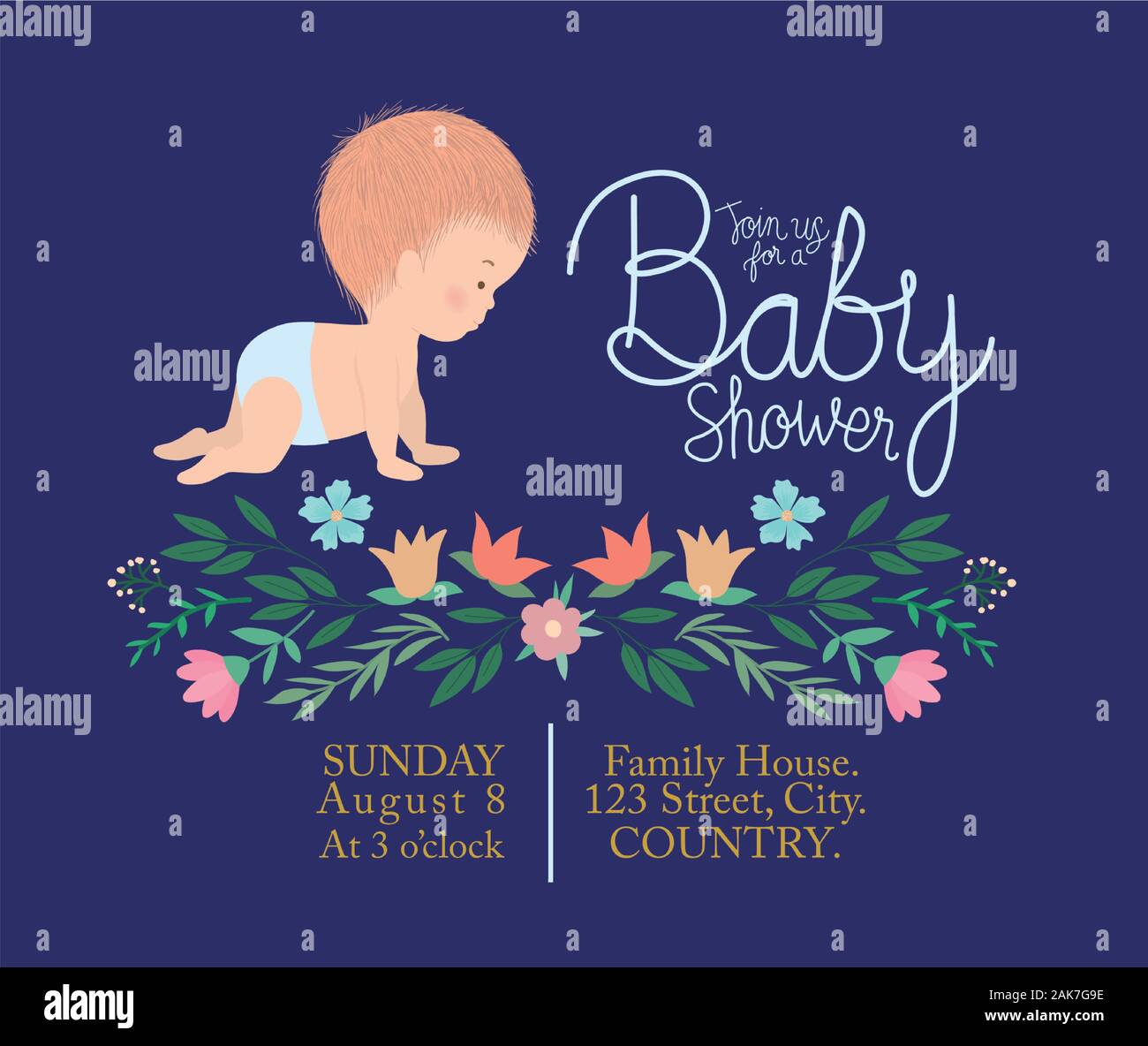 Baby shower invitation with cute baby cartoon vector design Stock ...