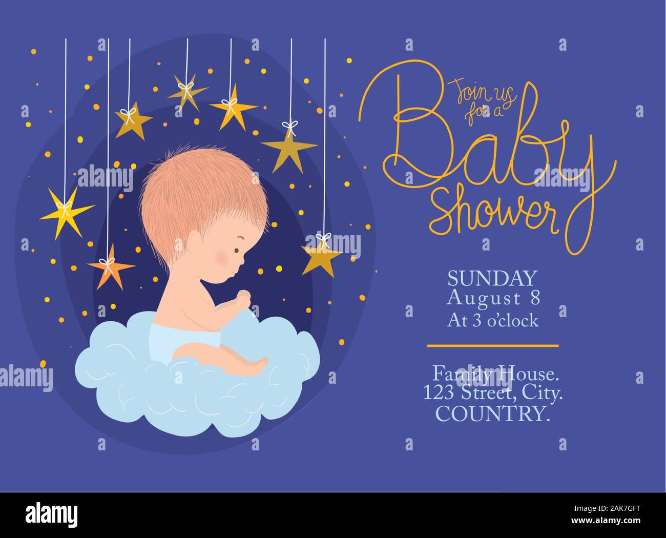 Baby shower invitation with cute baby cartoon vector design Stock ...