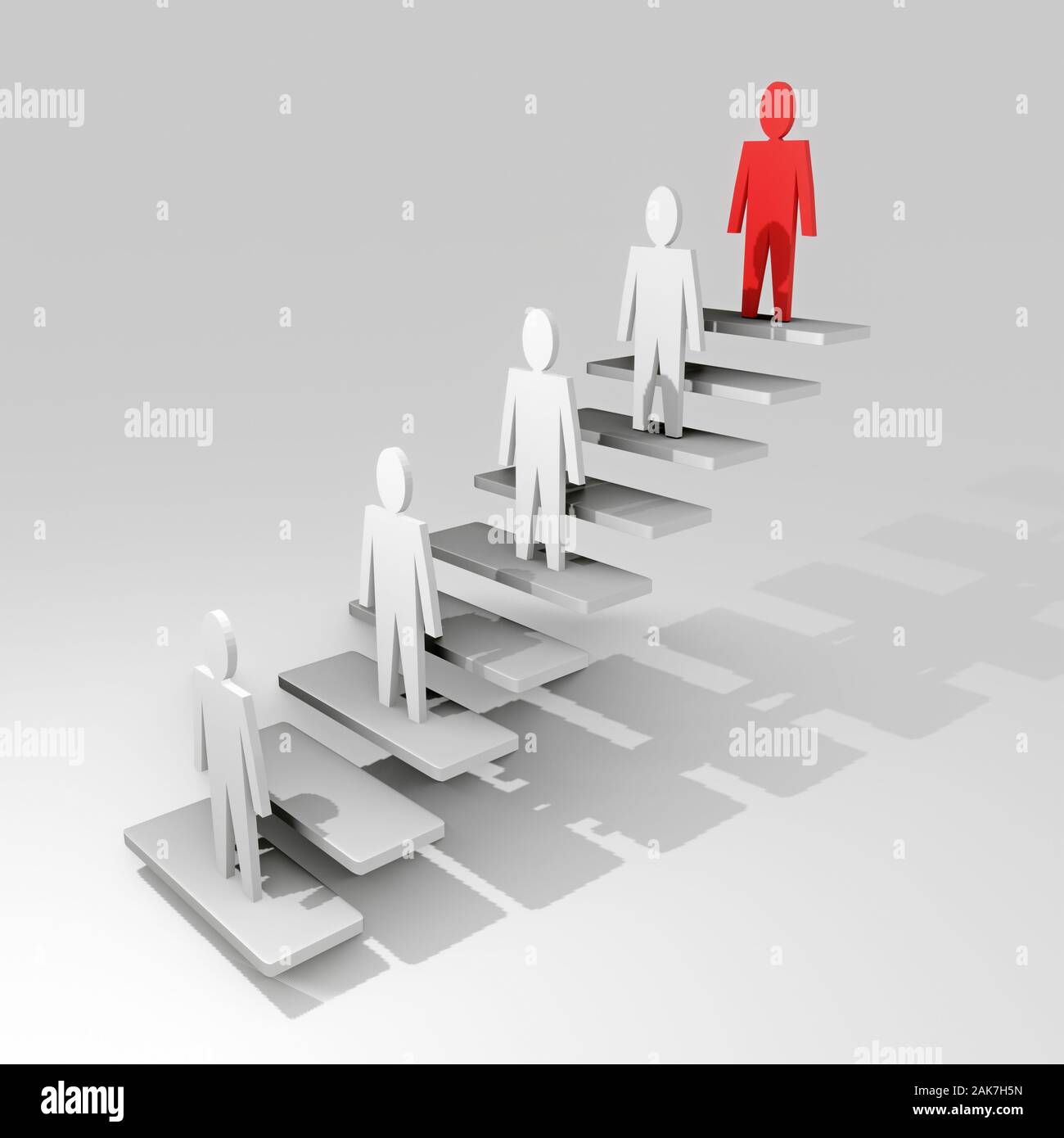 3d people stand on the stairs. On the top step is a red man. Business ...
