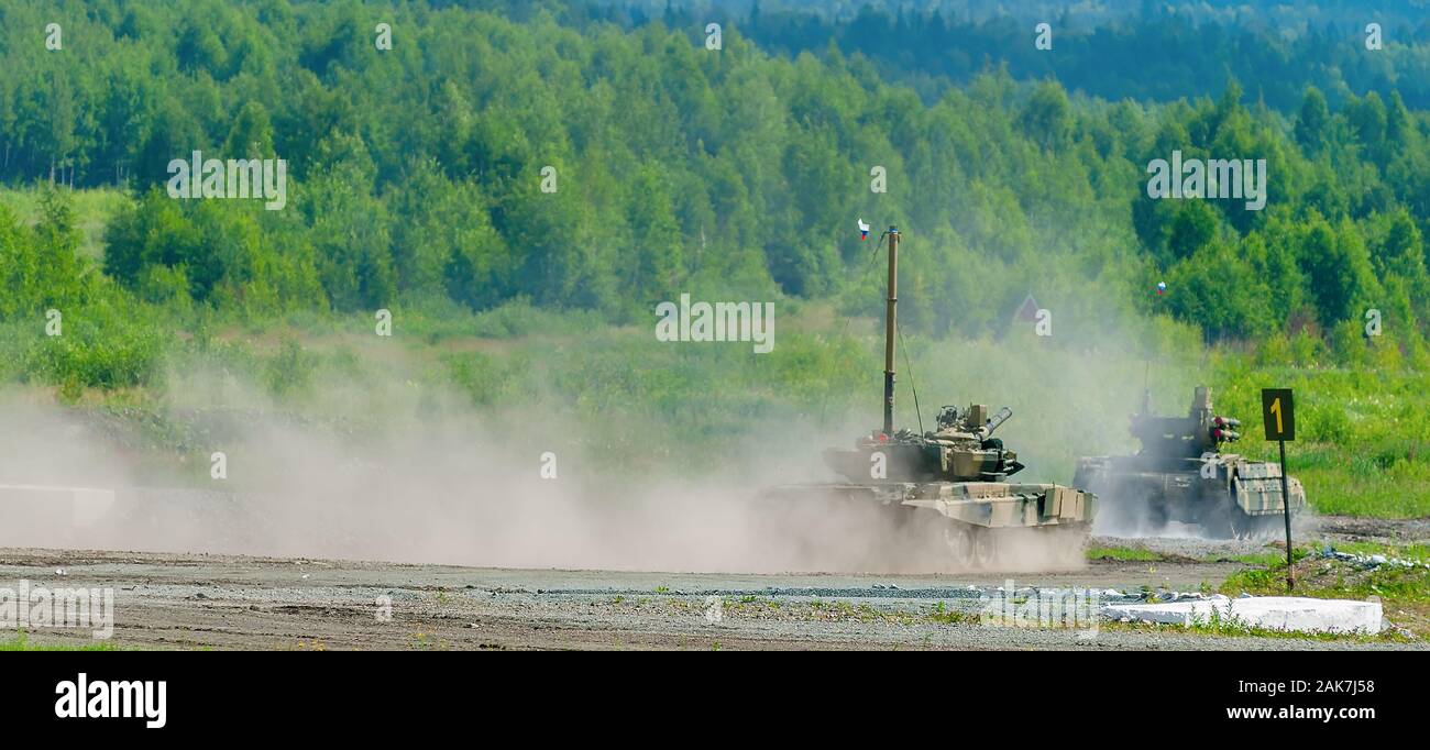 Tank platoon in action. Russia Stock Photo - Alamy