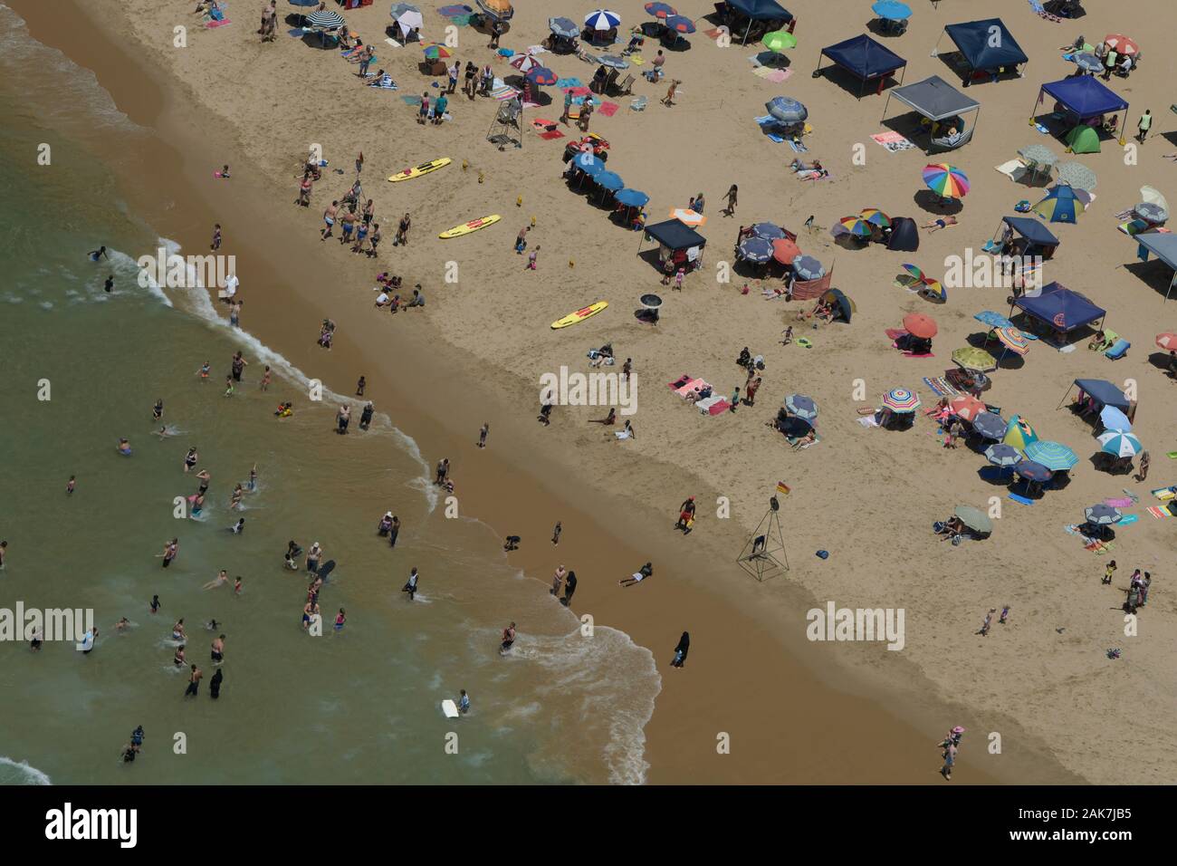 Durban, KwaZulu-Natal, South Africa, aerial view, landscape, umbrellas ...