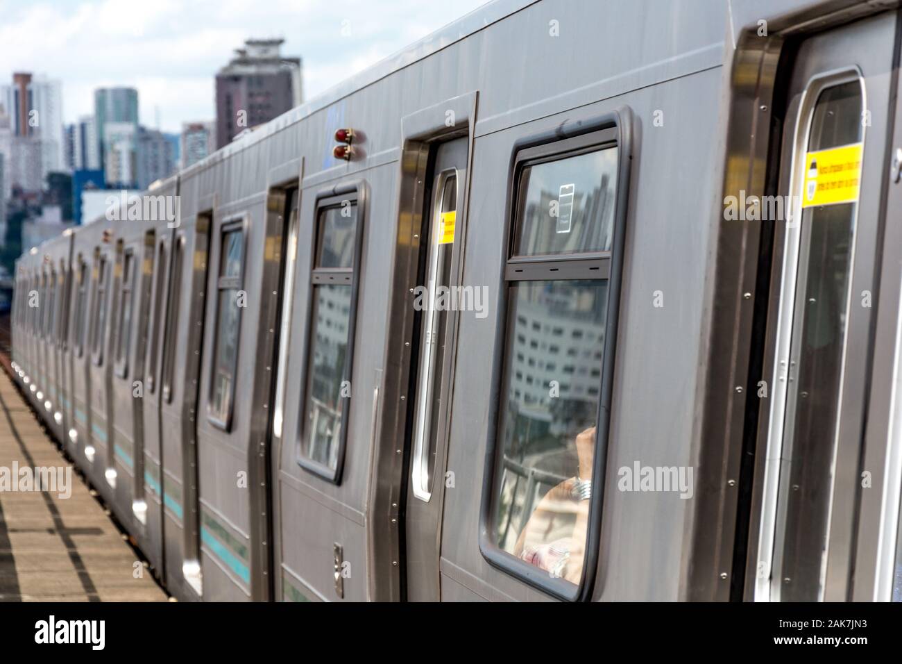 2020, january; Sao Paulo, Brazil; Urban train, metro line, near the ...