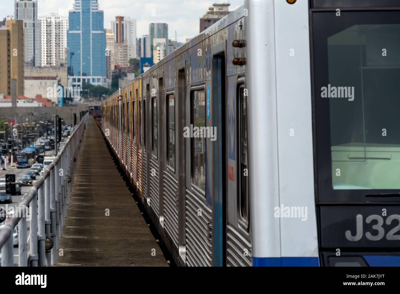 2020, january; Sao Paulo, Brazil; Urban train, metro line, near the ...