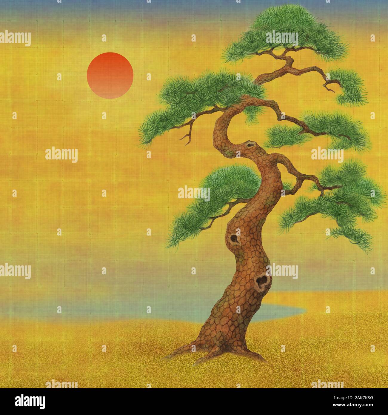 Japanese style traditional tree illustration Stock Photo - Alamy