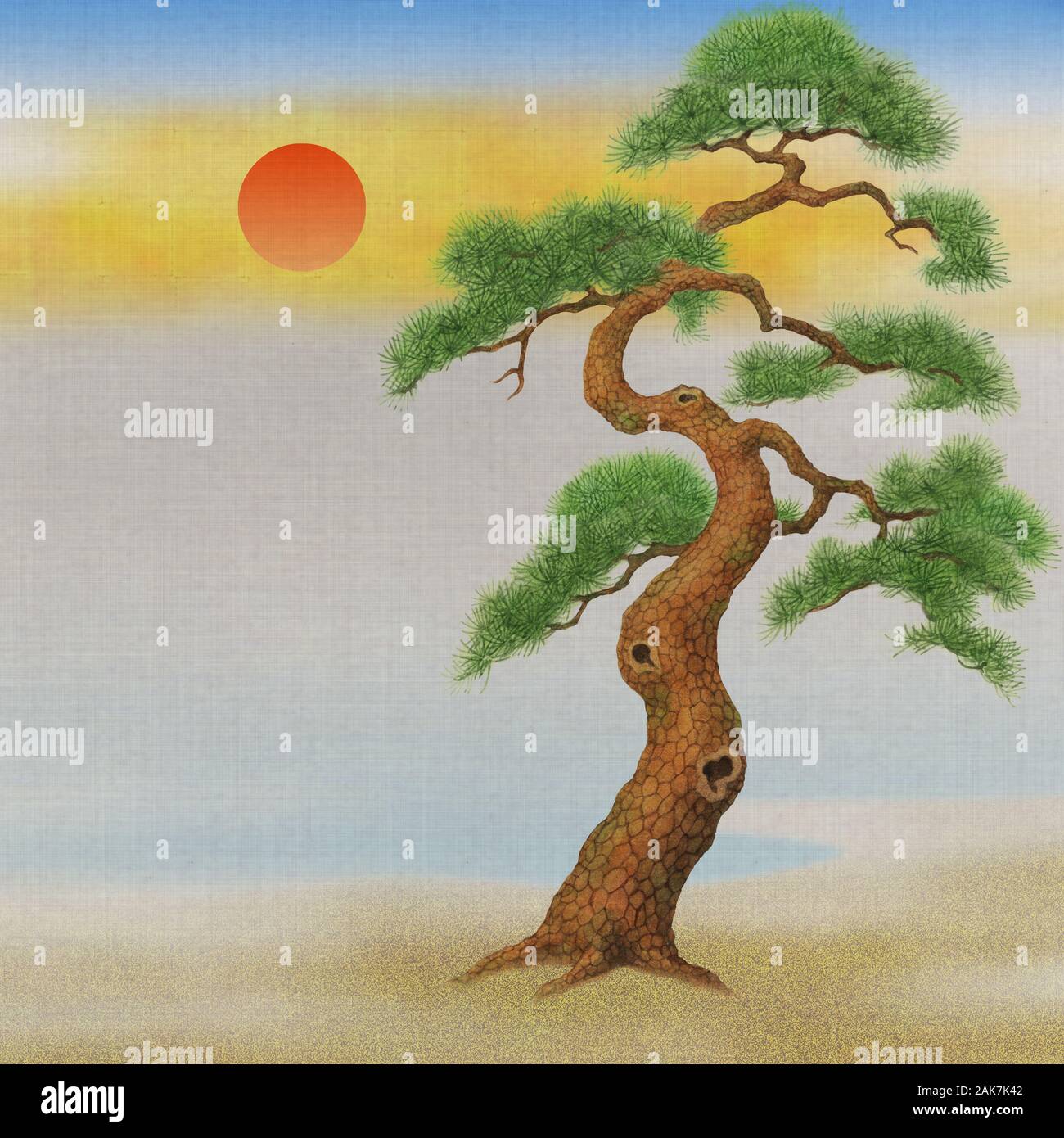 Japanese style traditional tree illustration Stock Photo - Alamy