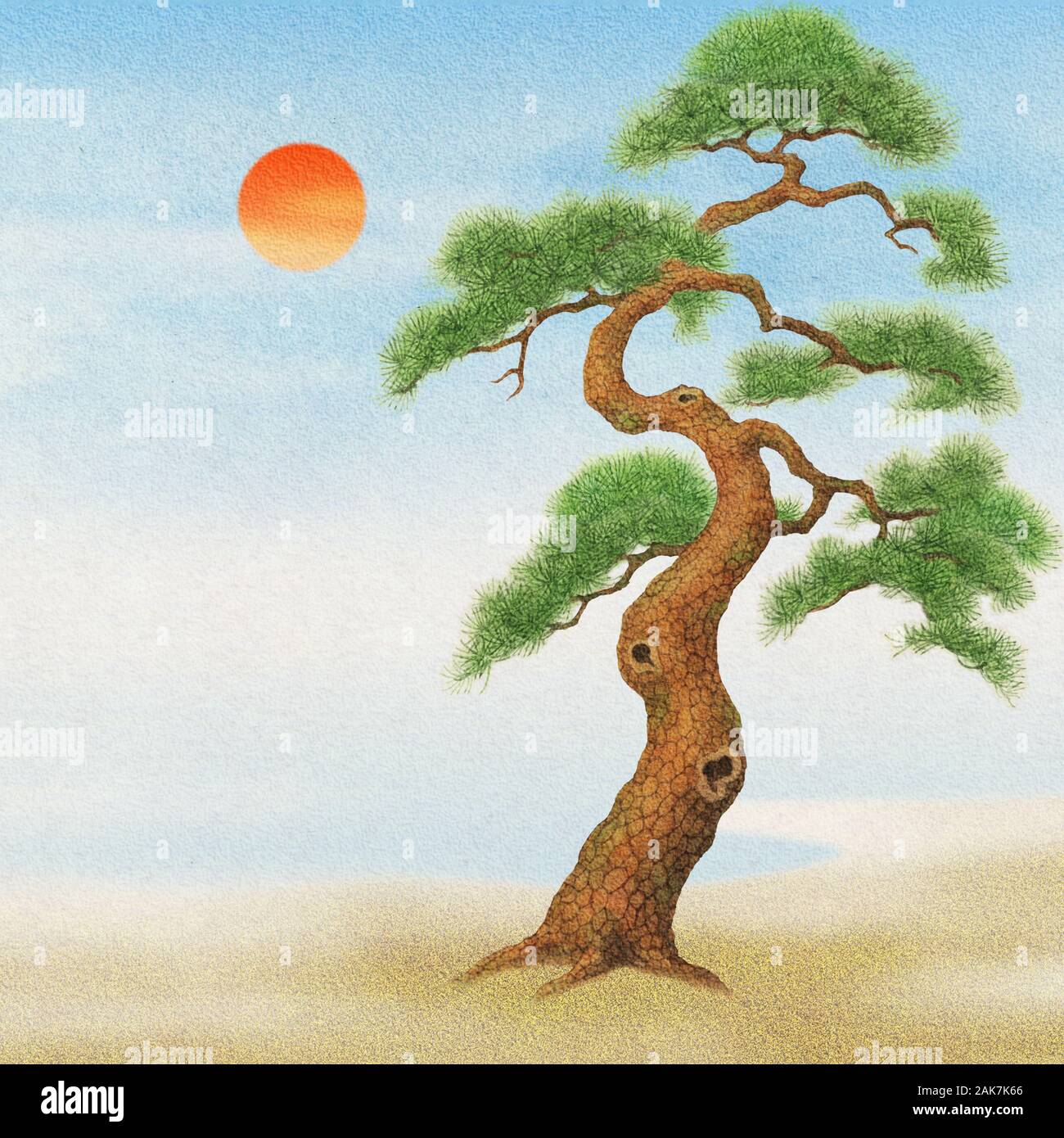 Japanese style traditional tree illustration Stock Photo - Alamy