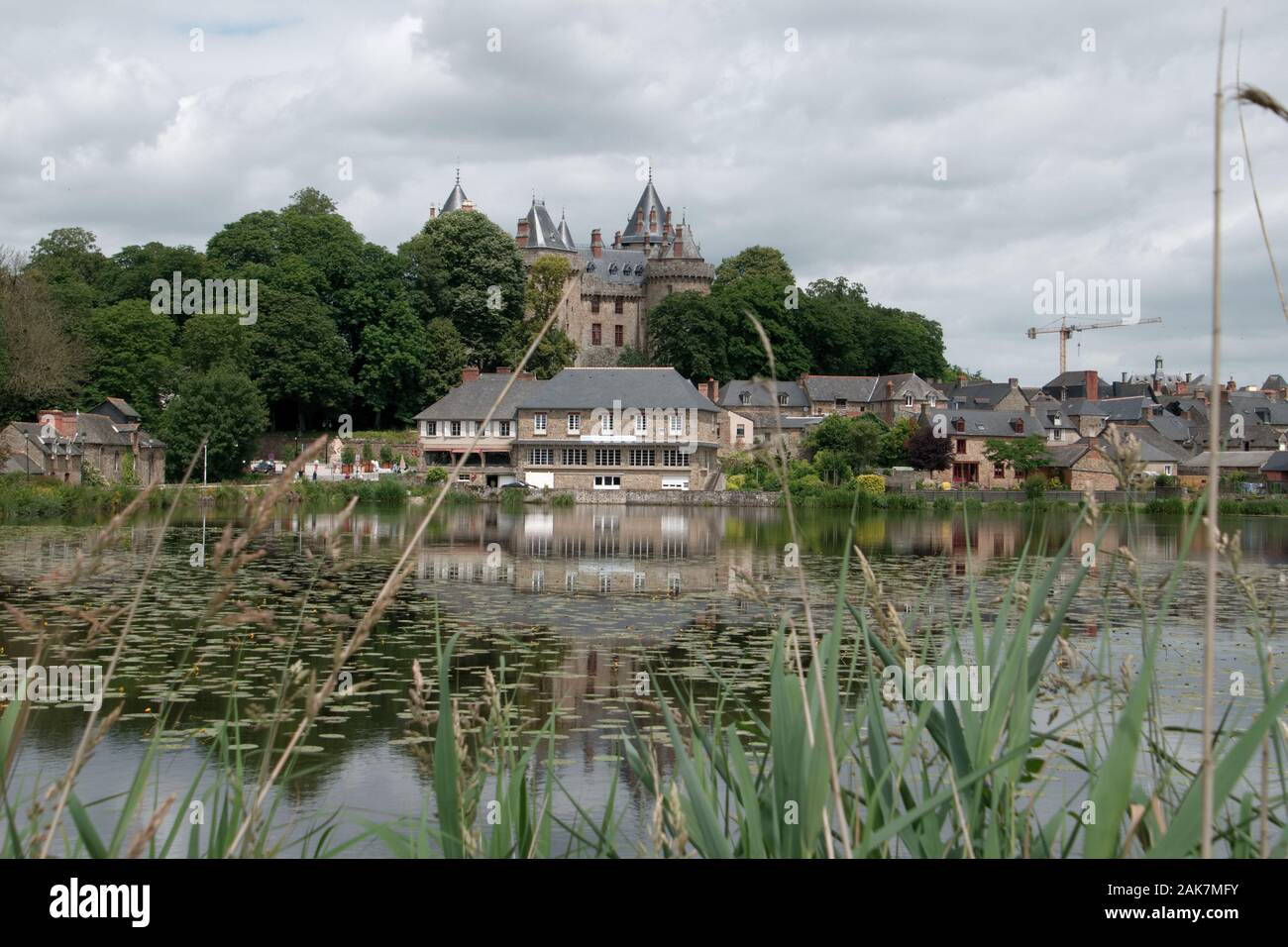 Combourg Castle across Lac Tranquille, Combourg, Brittany, France Stock ...