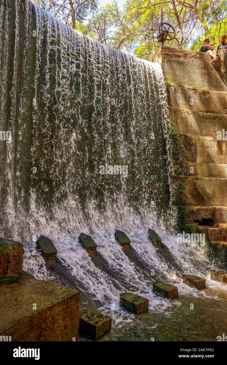 Beautiful waterfall in Seven Springs (Epta Piges) area. Rhodes island ...