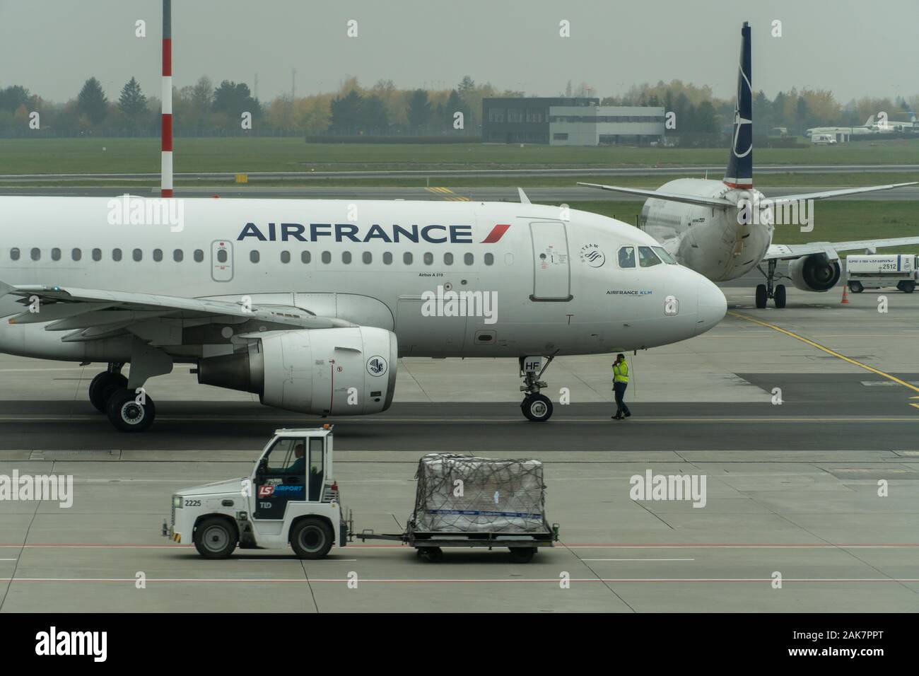 Warsaw, November 7, 2019: Air France Airlines Airbus airplane waiting ...