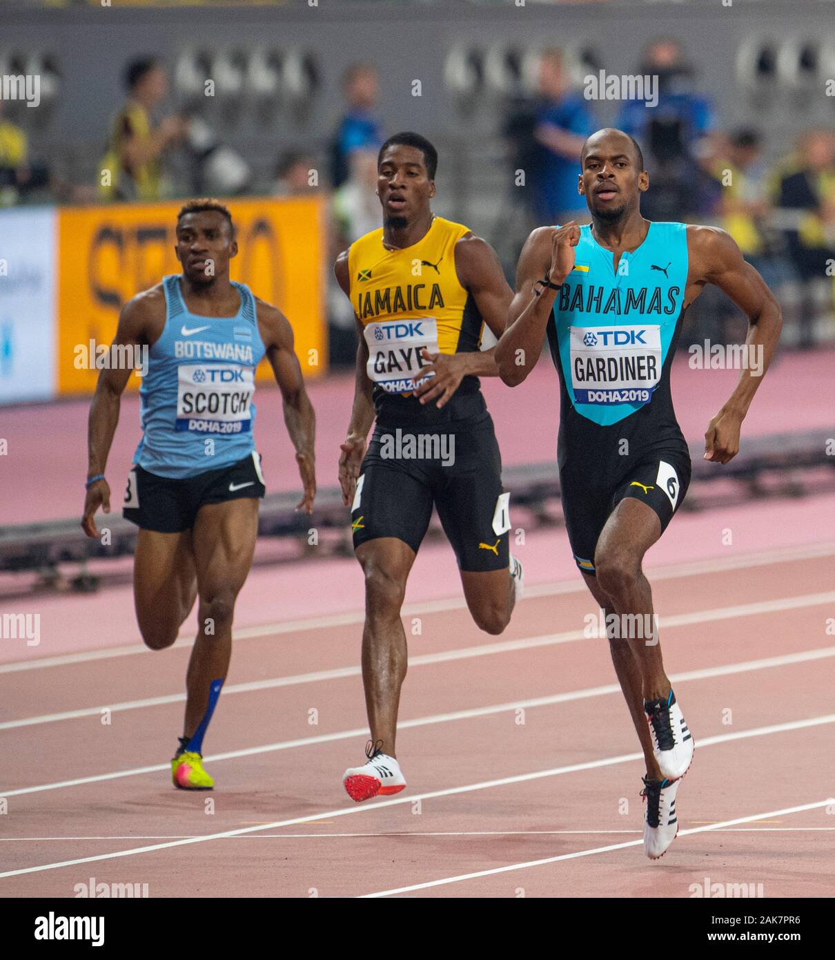 DOHA - QATAR - OCT 2: Leungo Scotch of Botswana, Demish Gaye of Jamaica ...