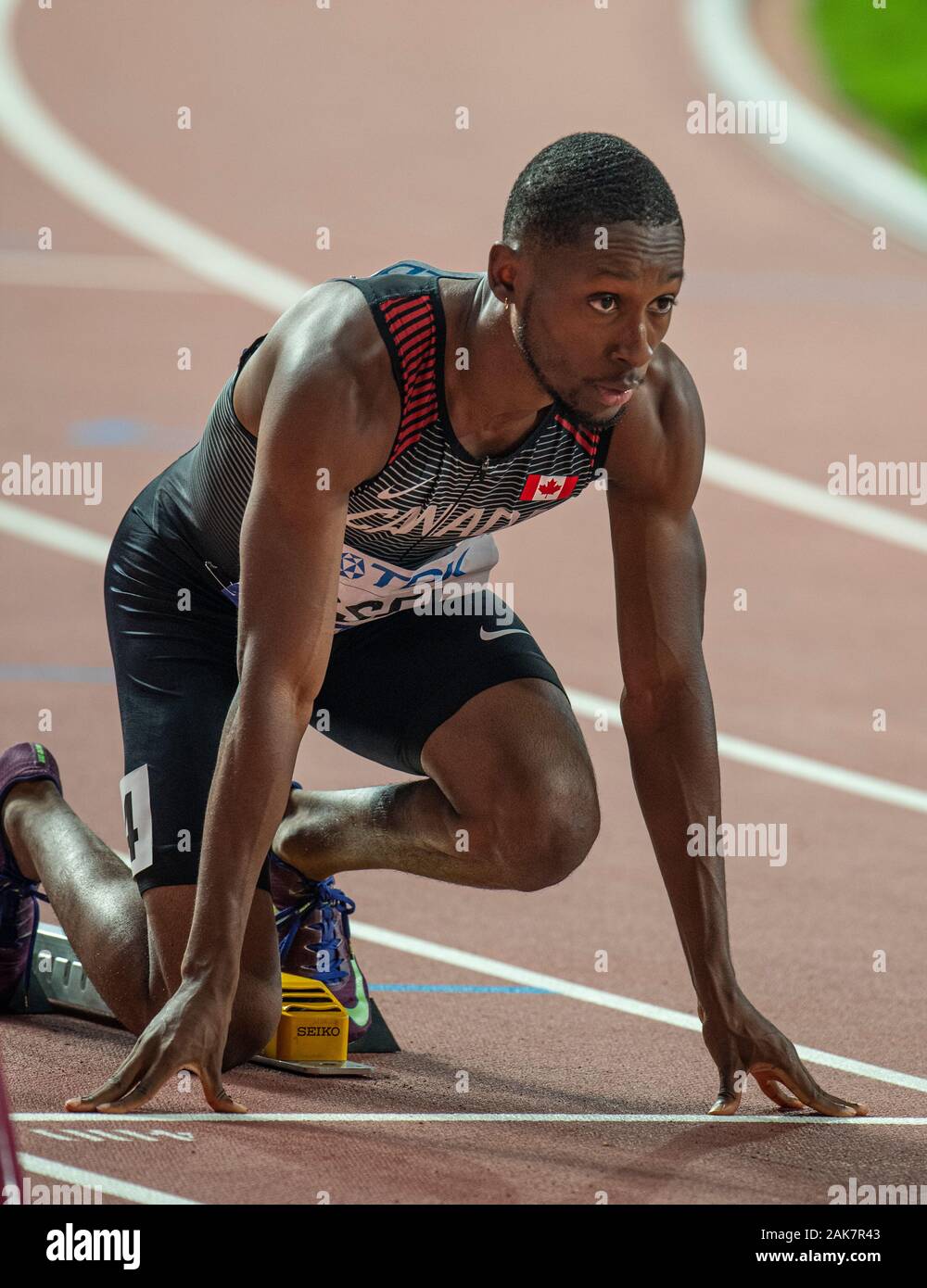 DOHA - QATAR - OCT 2: Philip Osei of Canada competing in the 400m heats ...