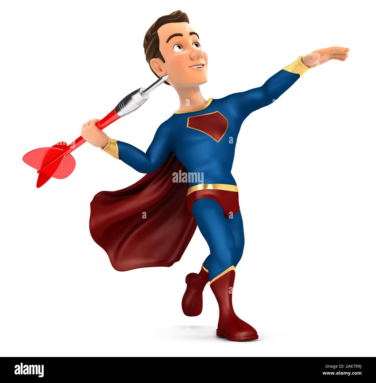 3d superhero throwing dart, illustration with isolated white background ...
