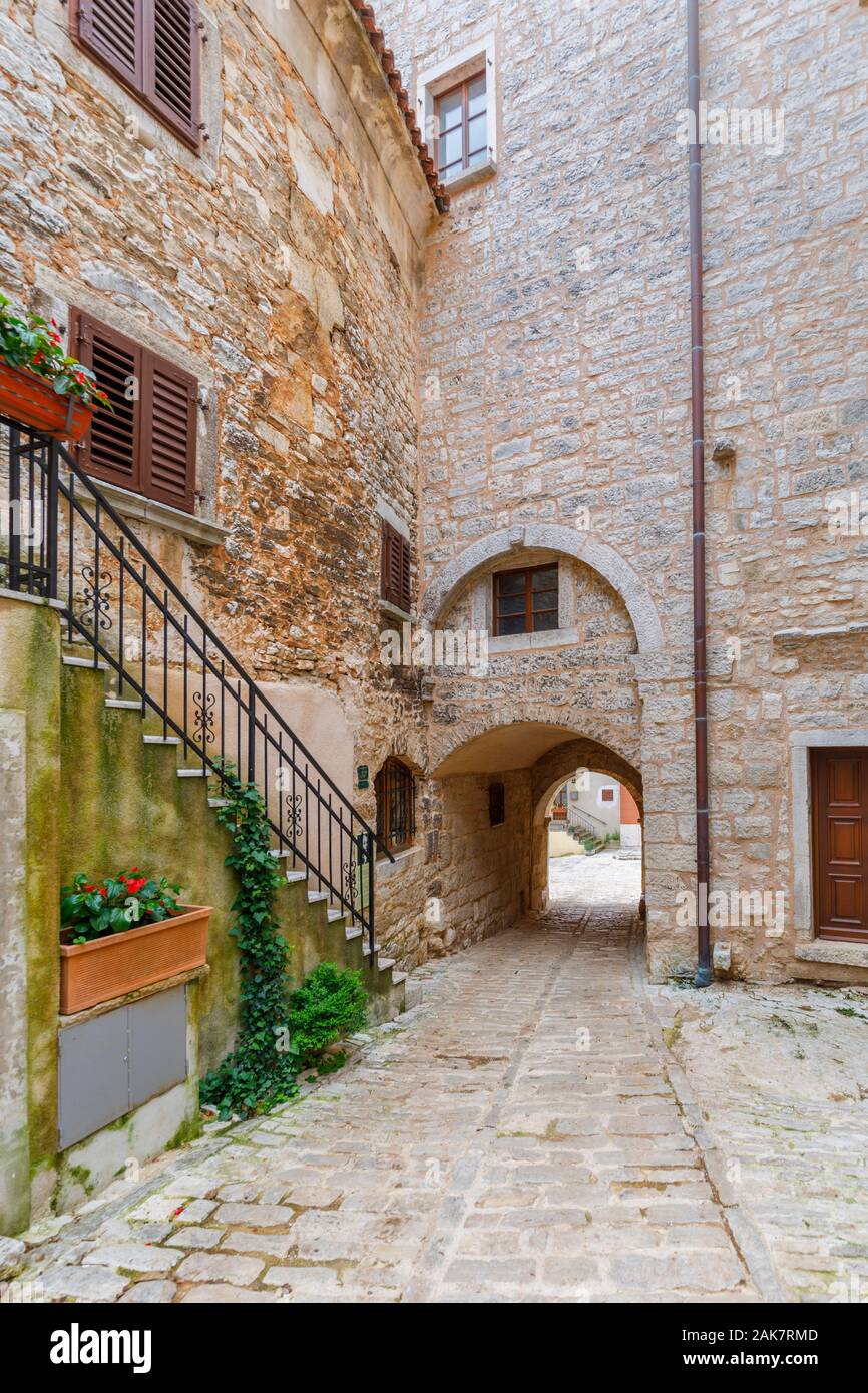 Soardo – Bembo Castle entrance arch in the historic old town in Bale, a ...