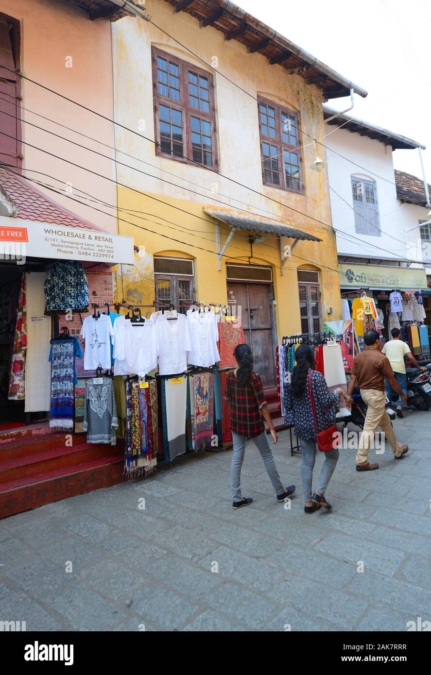 Shops along the vibrant streets of Jew Town in Kochi, India Stock Photo ...