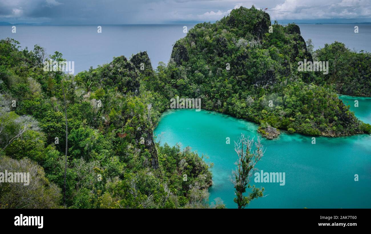 Pianemo Islands, Blue Lagoon with Green Rocks, Raja Ampat, West Papua ...