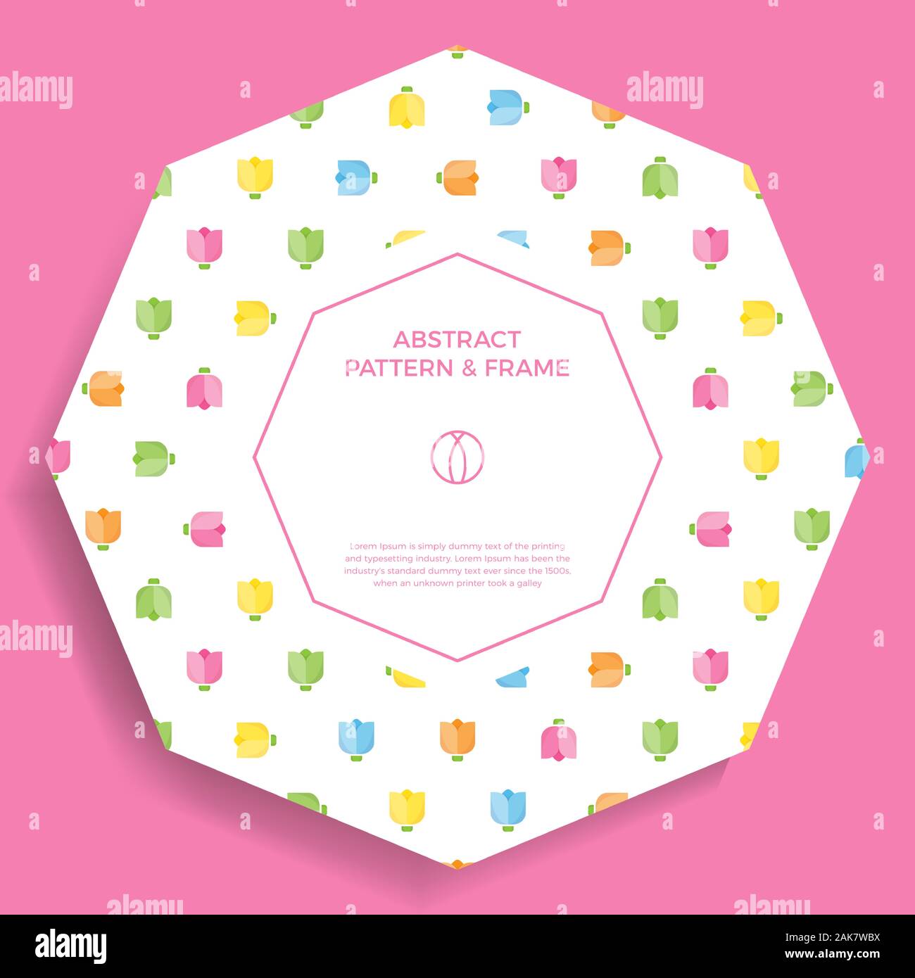 Flat tulip abstract shapes Frame Border with colorful flower. Hexagon ...