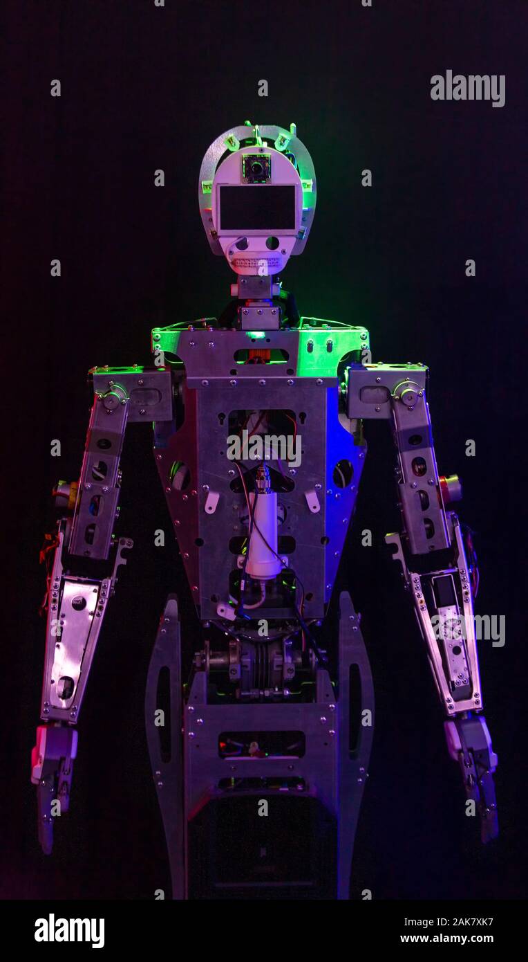 The Close-up of humanoid robot head with micro-cameras eyes Stock Photo ...