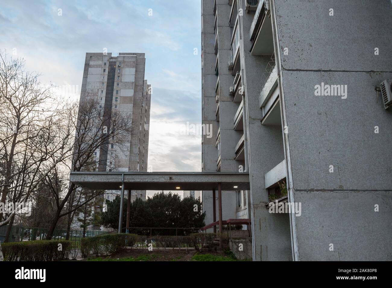 Traditionnal communist housing in the suburb of Belgrade, in New ...