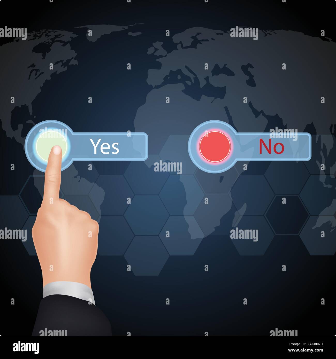 Hand Choose "Yes" on virtual screen. Business concept. vector Stock ...