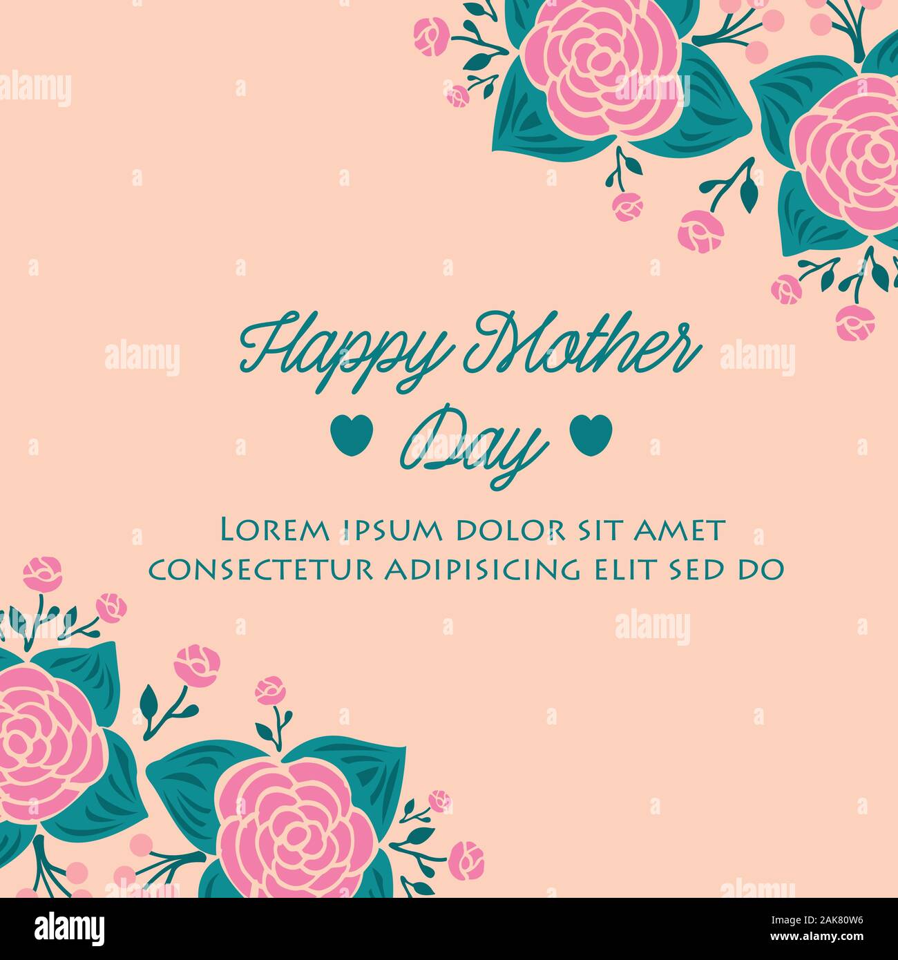 Romantic rose pink wreath frame, for happy mother day greeting card decor. Vector Stock Vector ...