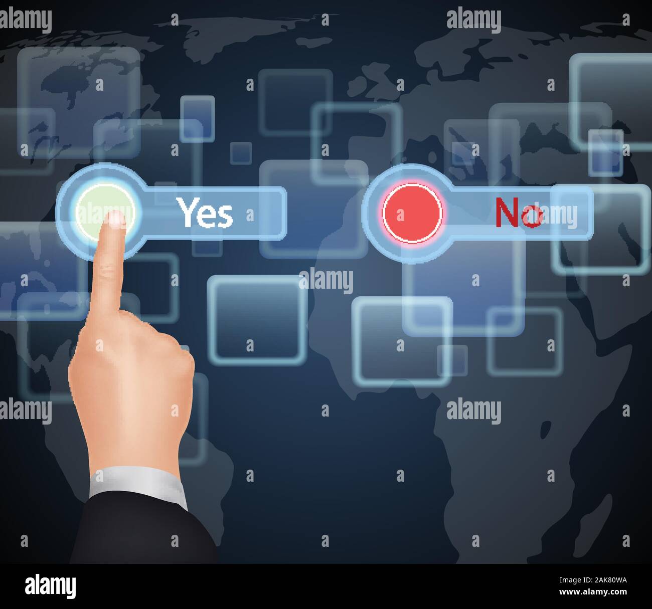 Hand Choose "Yes" on virtual screen. Business concept. vector Stock ...
