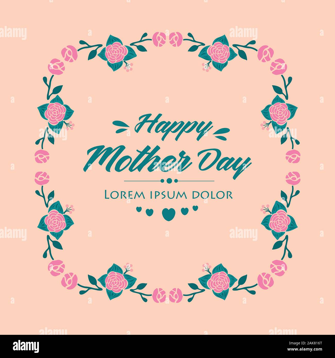 Happy mother day greeting card decoration, with beautiful leaf and floral frame. Vector Stock ...