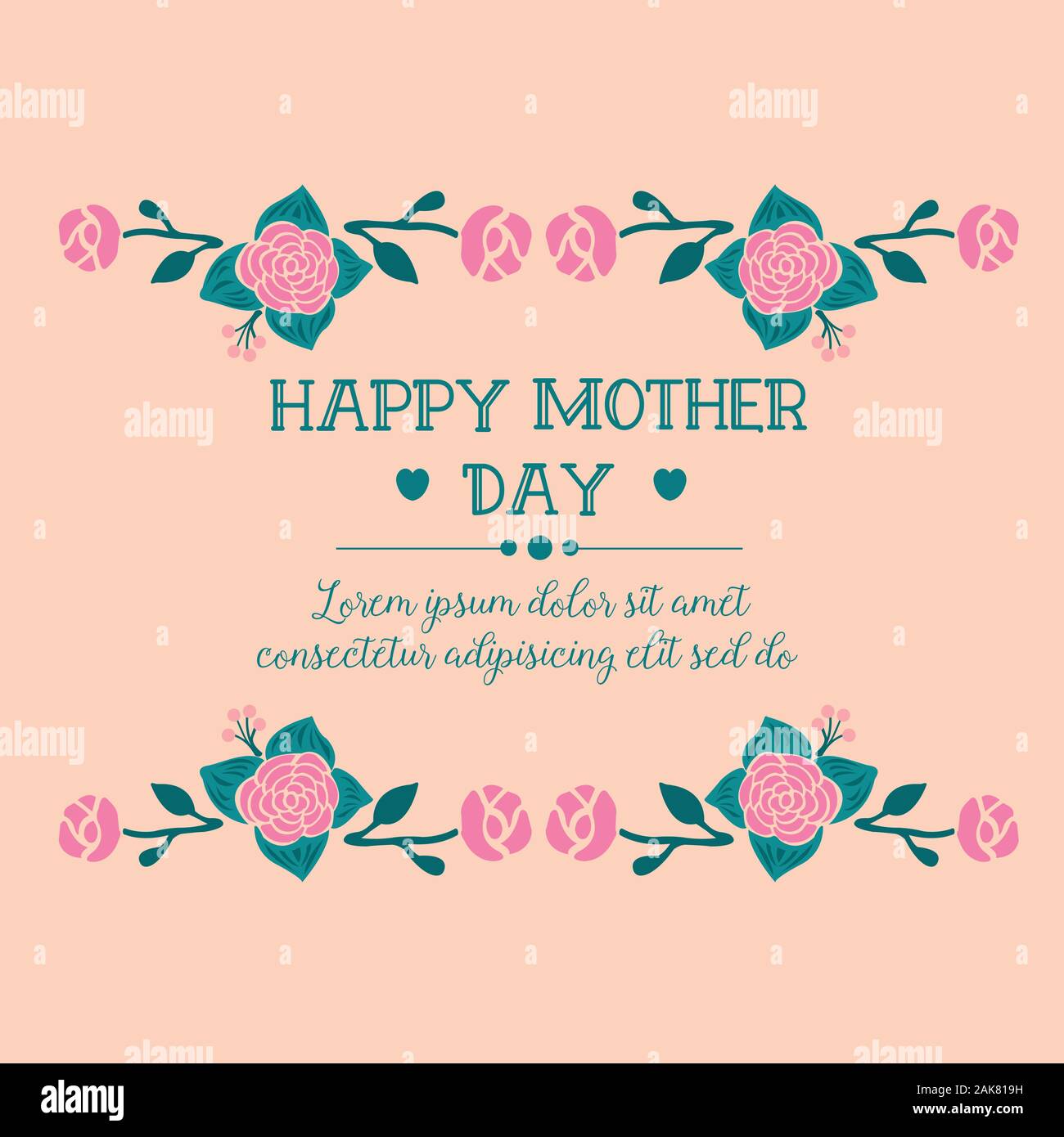Happy mother day greeting card decoration, with beautiful leaf and floral frame. Vector Stock ...