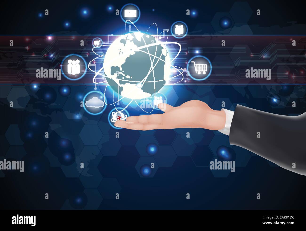 Hand and globe. vector Stock Vector Image & Art - Alamy