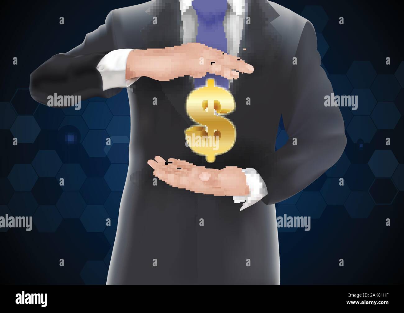 Man with icons money on gold. vector Stock Vector Image & Art - Alamy