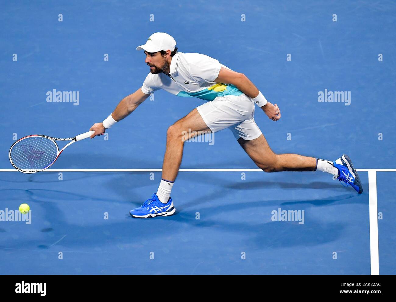 Doha, Qatar. 7th Jan, 2020. Jeremy Chardy of France returns the ball ...