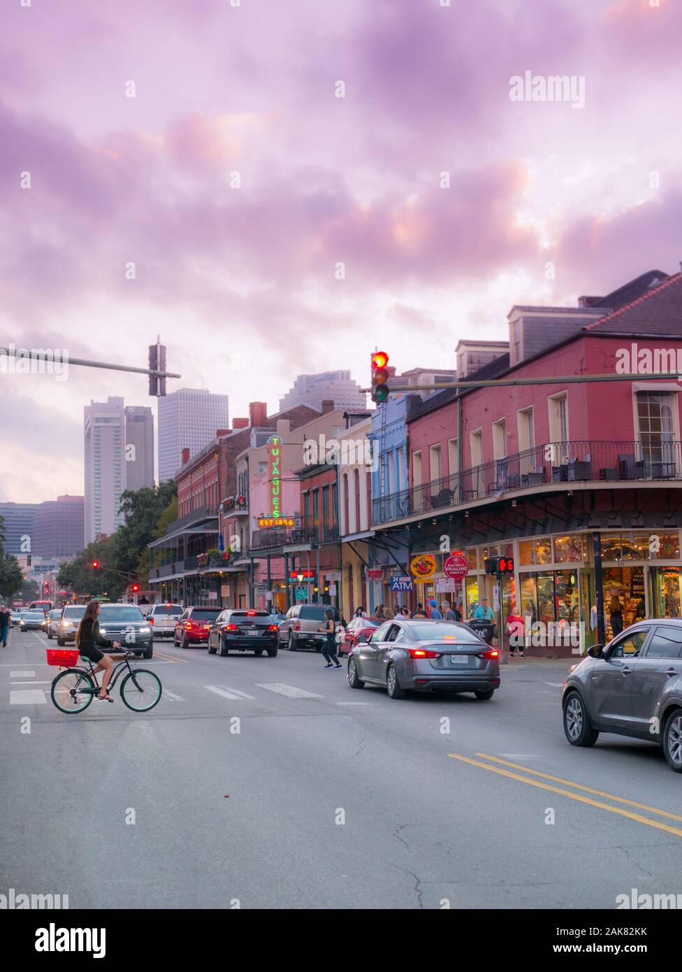New Orleans, USA. December 2019. Traffic and people on the famous ...