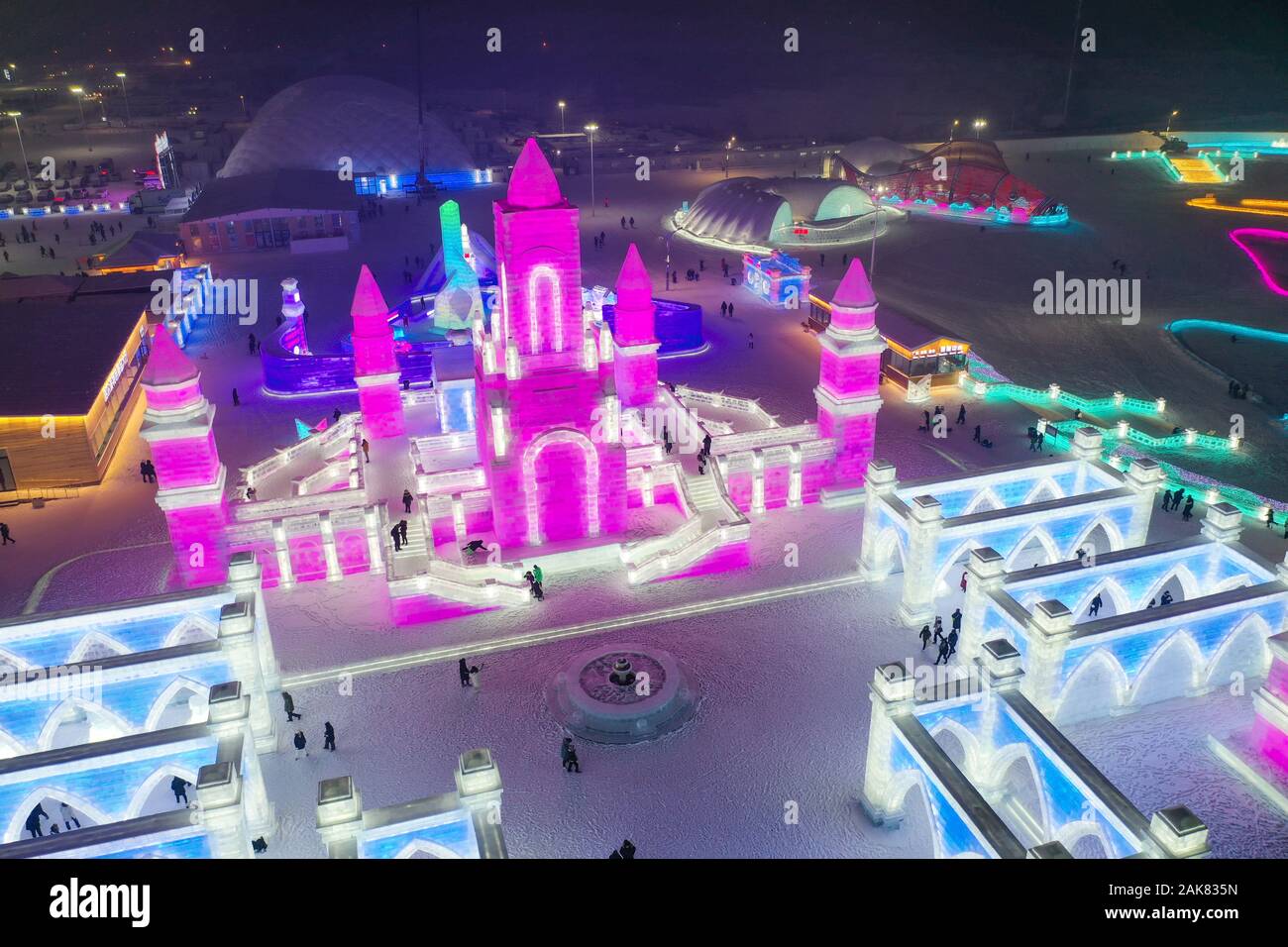 Harbin. 7th Jan, 2020. Aerial photo taken on Jan. 7, 2020 shows a night ...