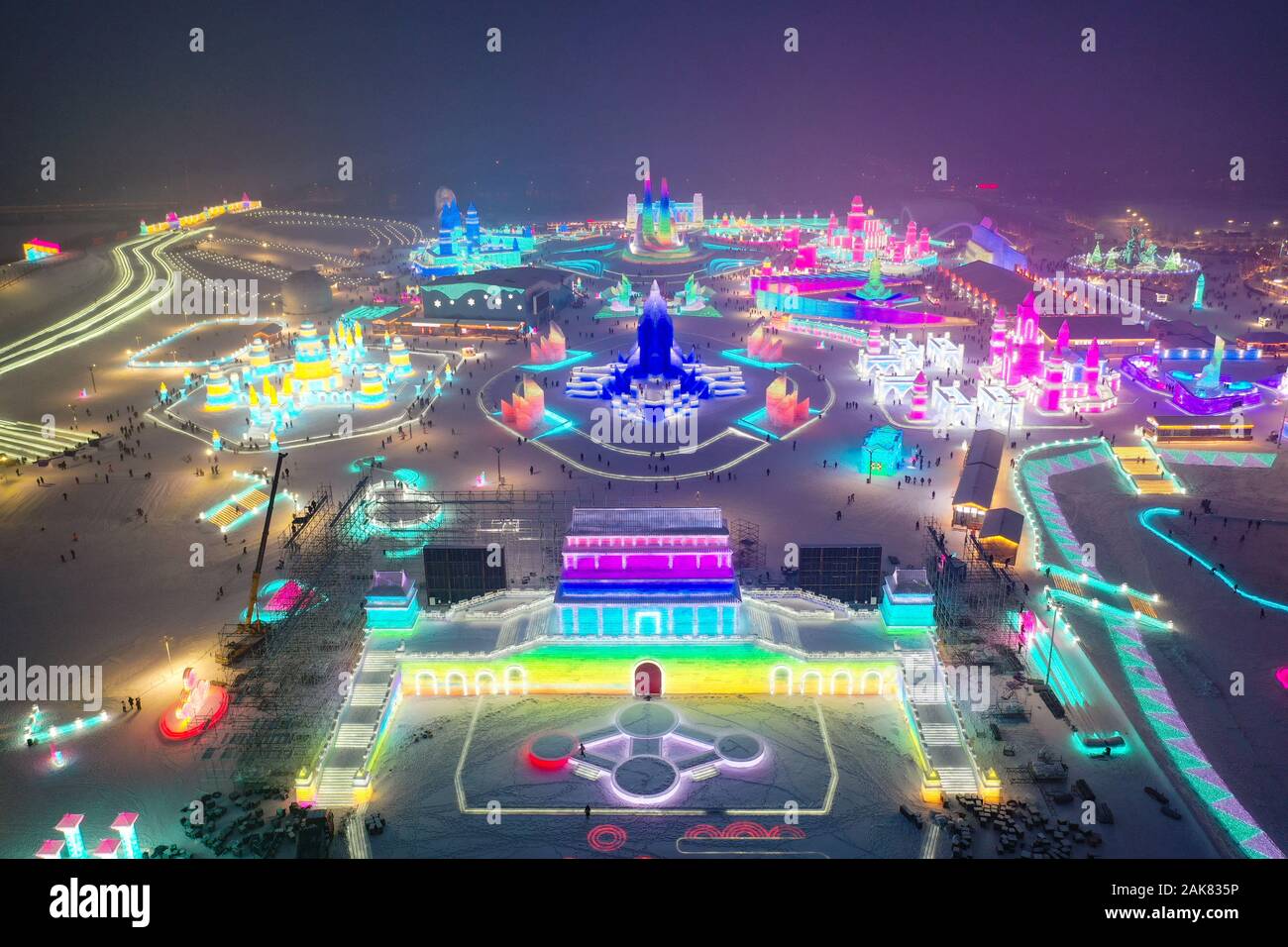 Harbin. 7th Jan, 2020. Aerial photo taken on Jan. 7, 2020 shows a night ...