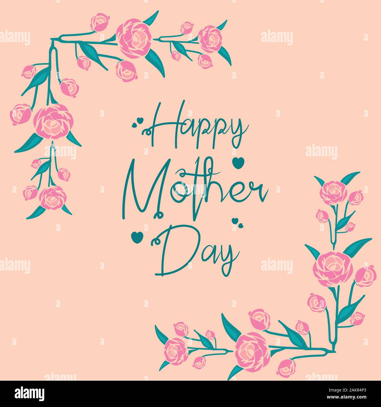 Elegant happy mother day greeting card template design, with beautiful leaf and pink flower ...